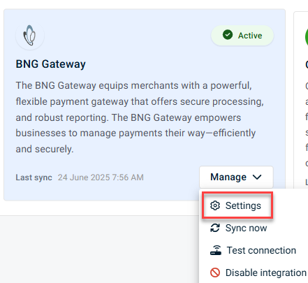 BNG Gateway: ConnectBooster API security key