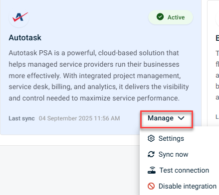 Setting up the Datto Autotask PSA Integration