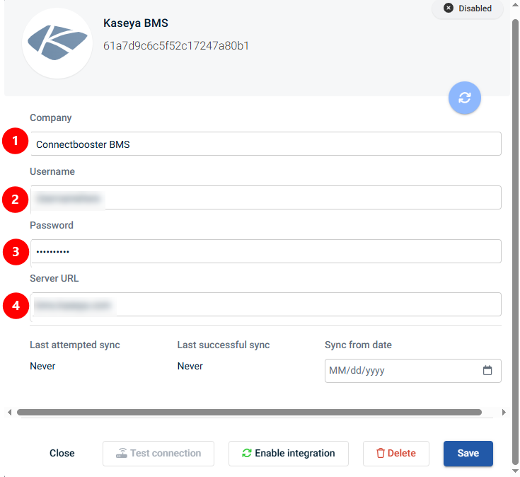 Setting up the Kaseya BMS integration