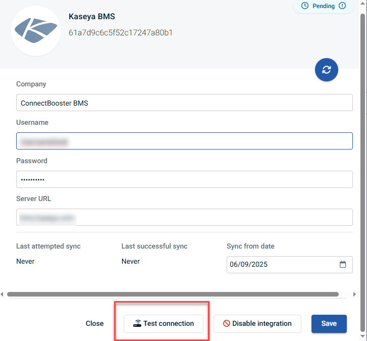 Setting up the Kaseya BMS integration
