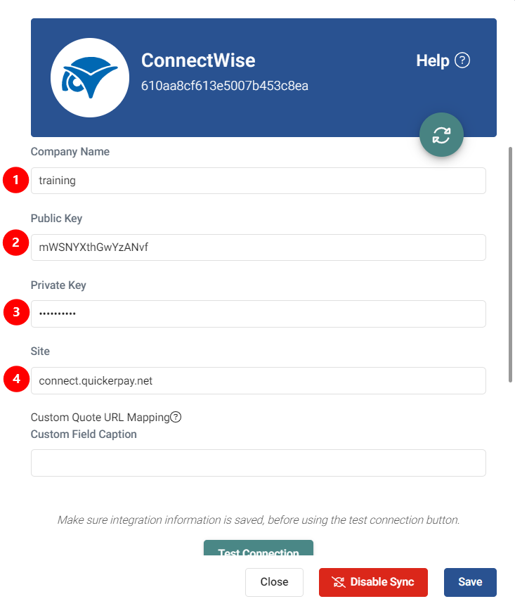 Setting up the ConnectWise Manage integration