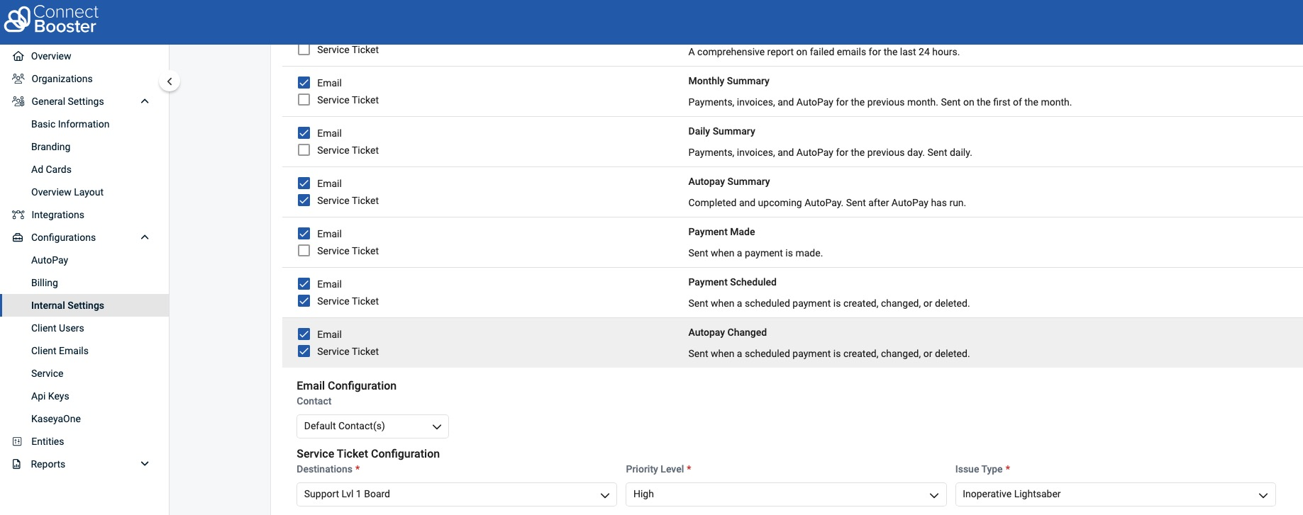 Internal notifications