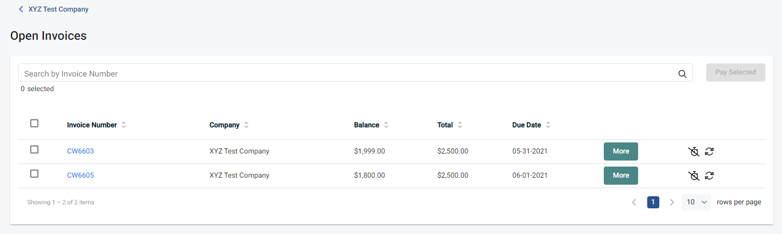 Open invoices - internal user